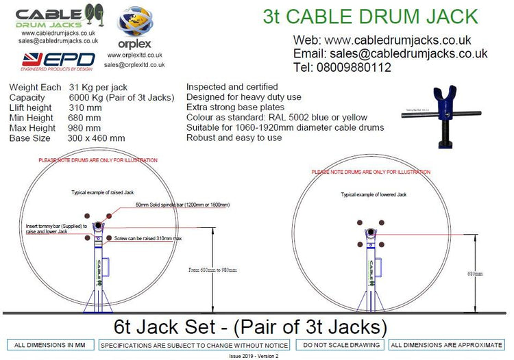 6.0t SWA Cable Drum Jacks - Manual Screw Jack Type